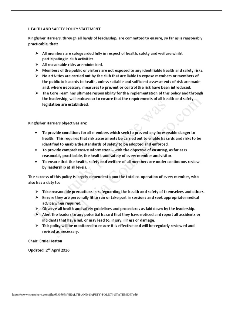 Health and Safety Policy Statement PDF | PDF | Occupational Safety And ...
