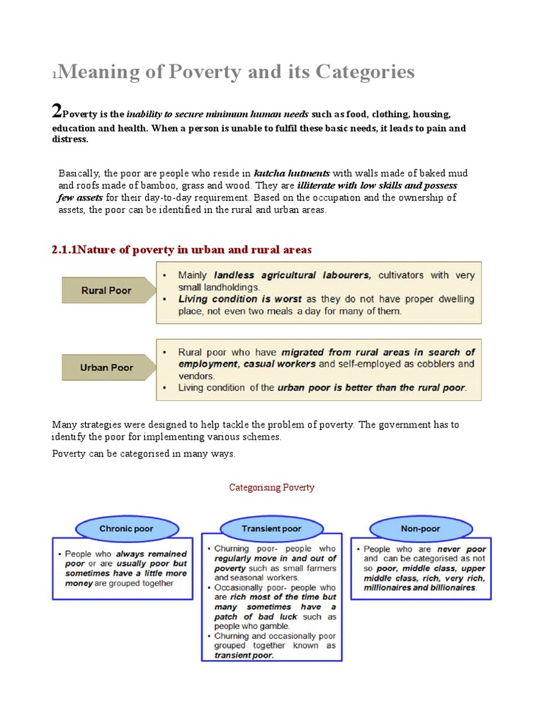 Meaning of Poverty and Its Categories | PDF | Poverty Reduction | Poverty
