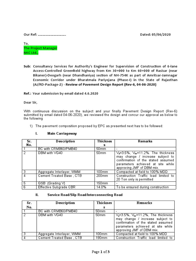 Final Draft Letter - Flexible Pavement Design - NKC - RD2 | PDF | Road ...