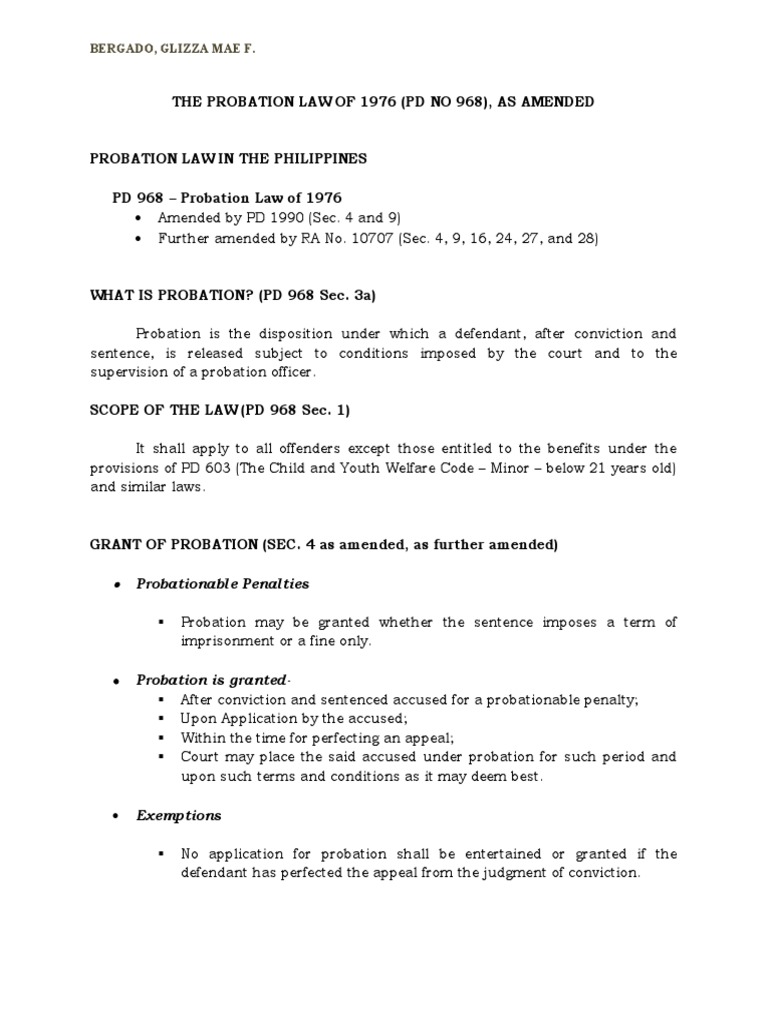 Report - Probation Law - Handouts | PDF | Probation | Sentence (Law)
