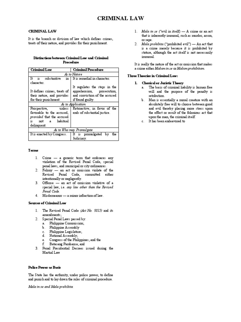 Criminal Law: Mala in Se ("Evil in Itself) - A Crime or An Act | PDF ...