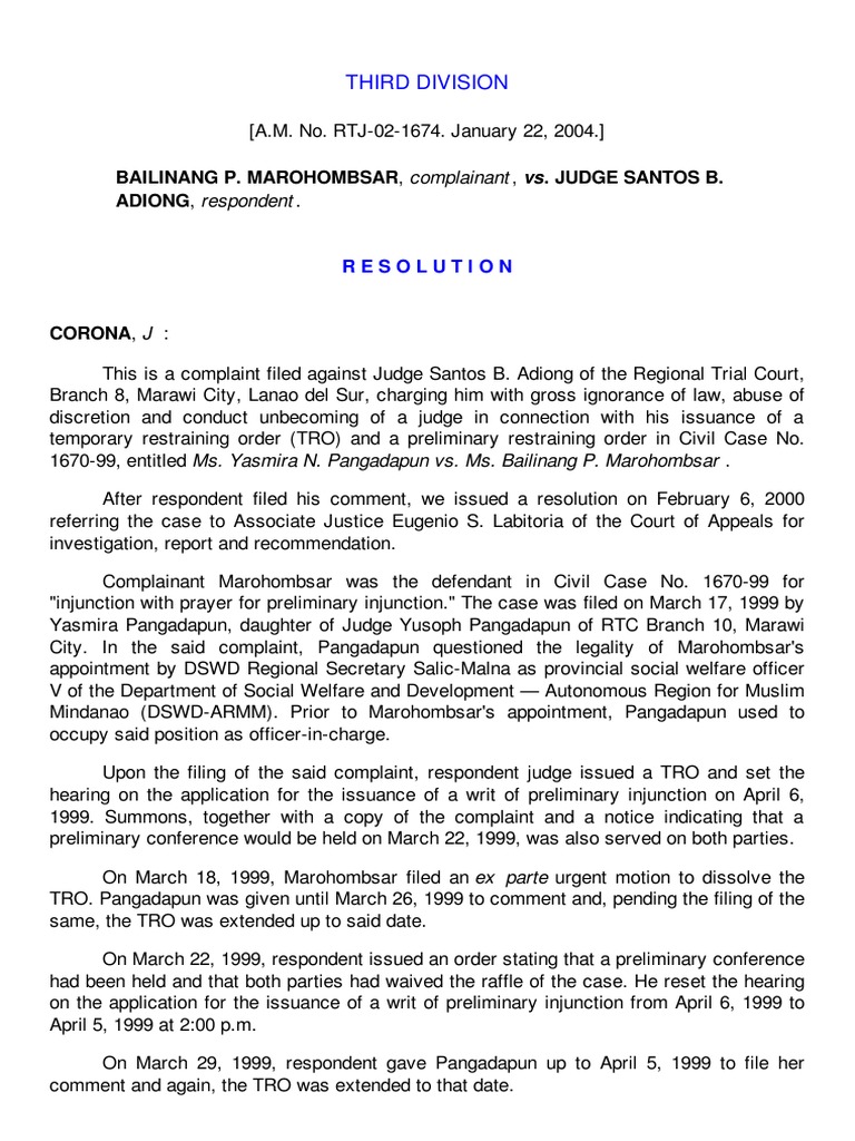 Marohombsar v. Adiong | PDF | Injunction | Ex Parte