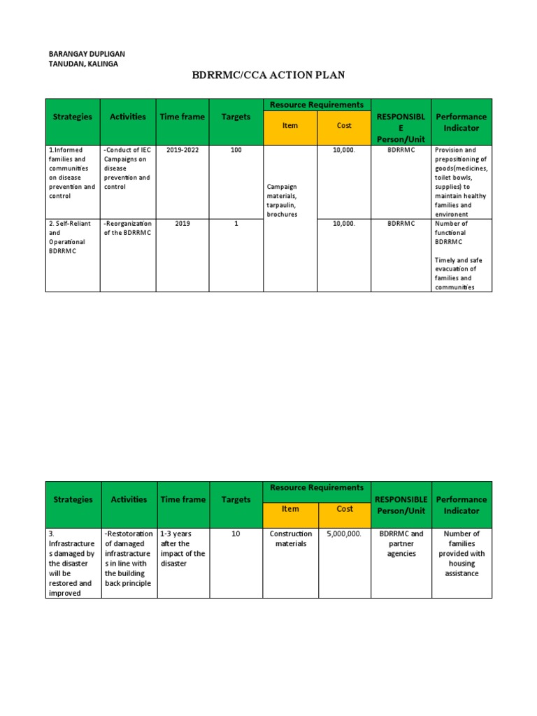 Bdrrmc/Cca Action Plan | PDF | Economies | Business