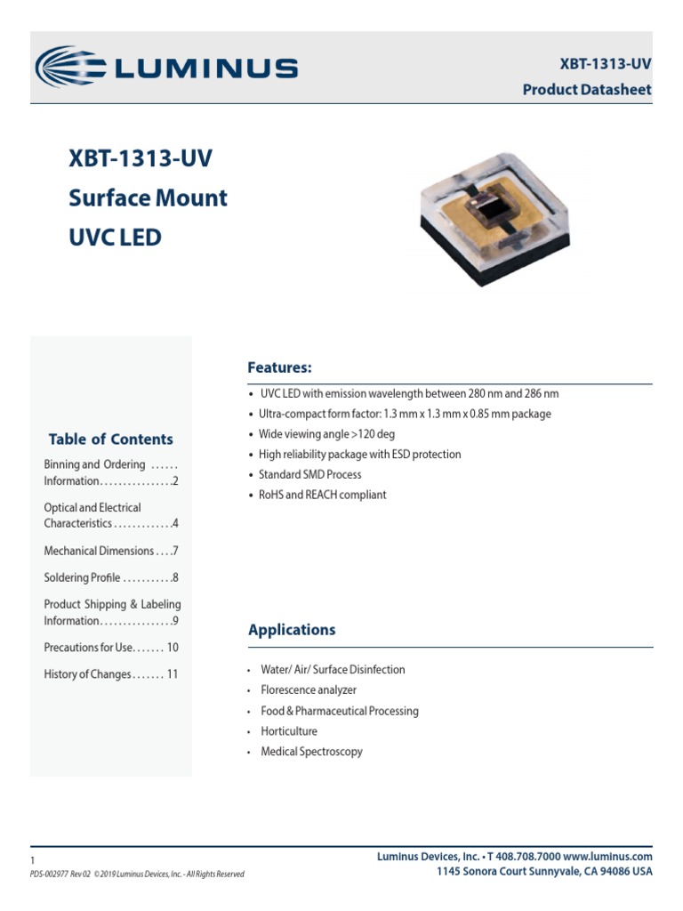 XBT-1313-UV Surface Mount Uvc Led | PDF | Electrostatic Discharge | Ultraviolet