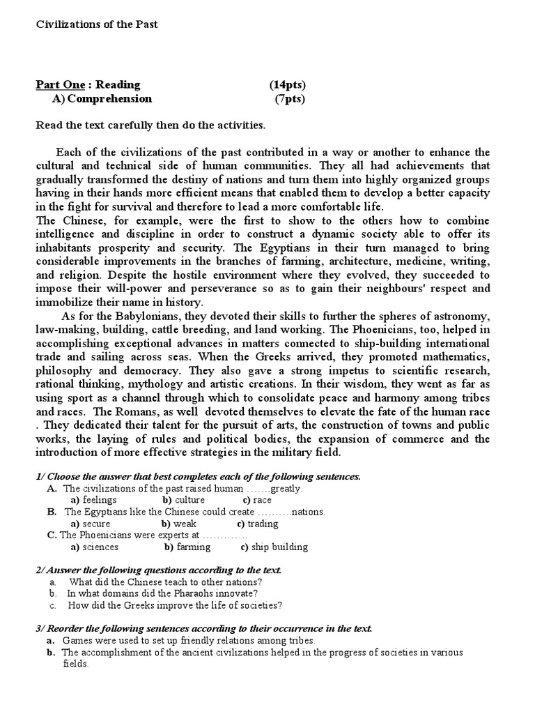 Part One: Reading (14Pts) A) Comprehension (7Pts) | PDF | Punic Wars ...