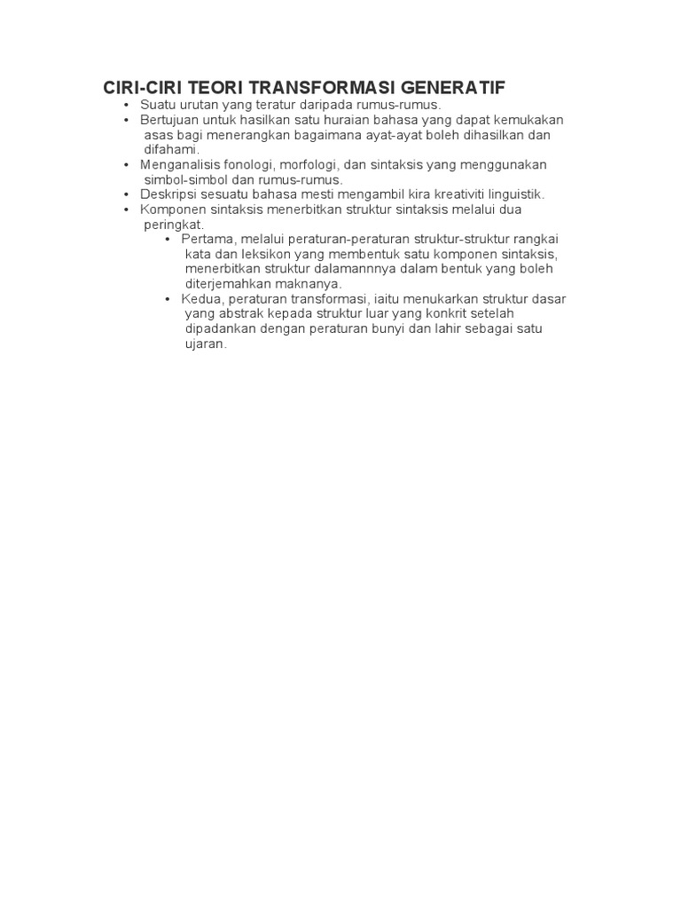 Ciri-Ciri Teori Transformasi Generatif | PDF