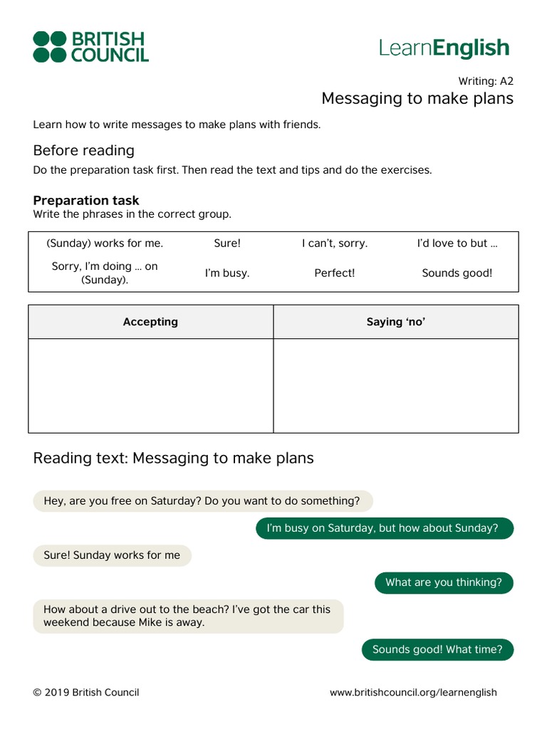 Messaging To Make Plans: Before Reading | PDF | Morphology | Semiotics