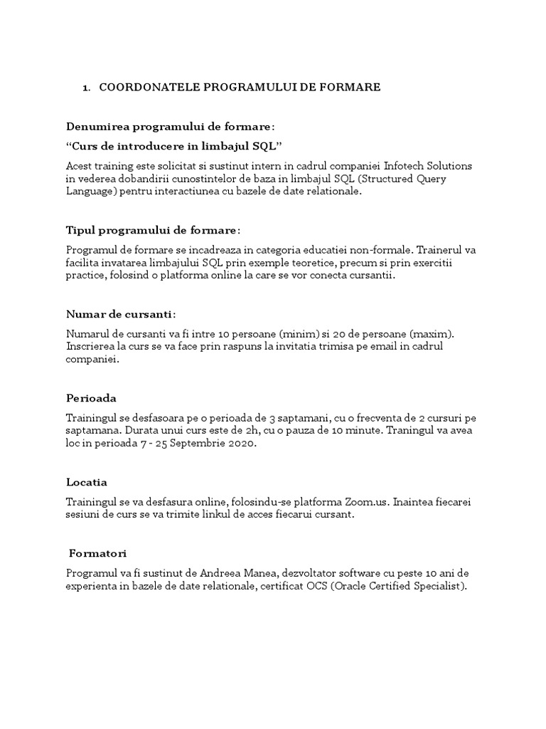 Proiect - Formator - MODEL | PDF