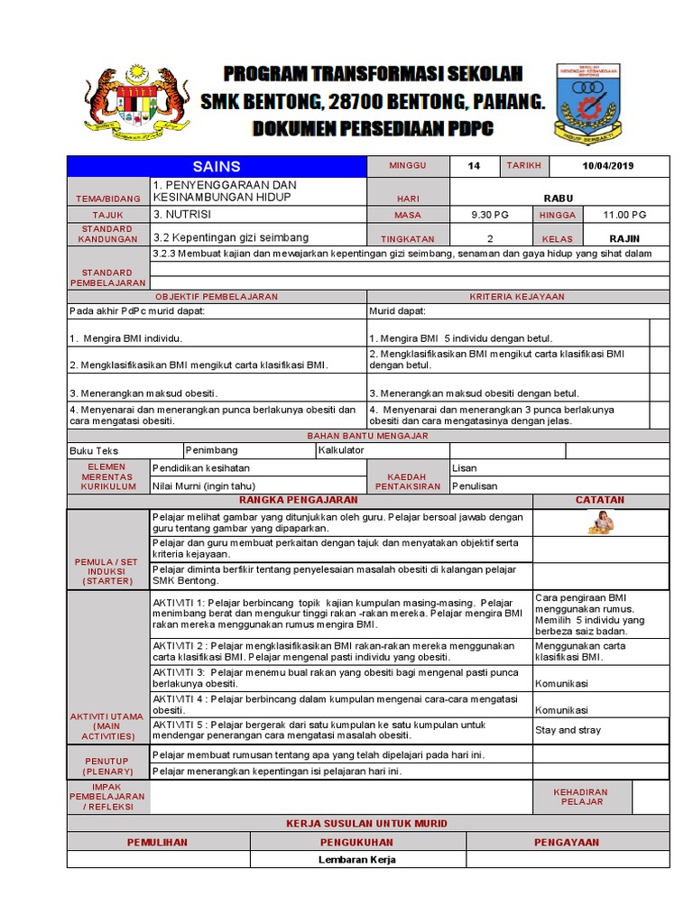 RPH Stem - Penyelesaian Masalah Obesiti | PDF | Pengembangan Diri
