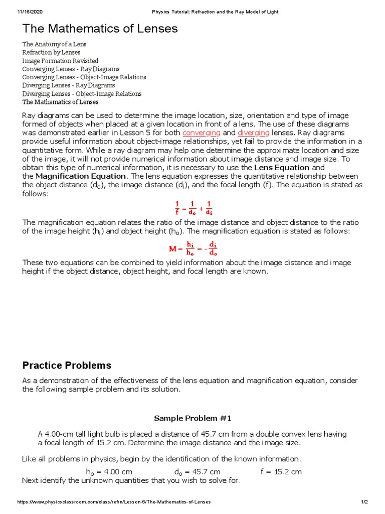 The Mathematics of Lenses: Practice Problems | Download Free PDF ...