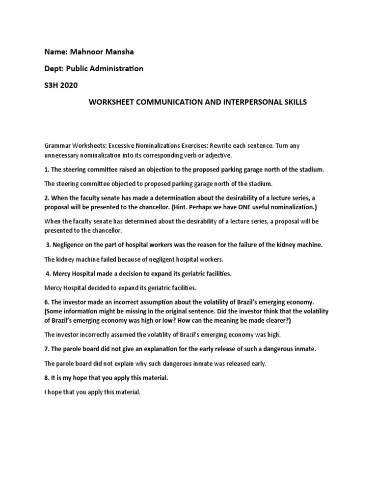 Improving Communication and Interpersonal Skills through Exercises on ...