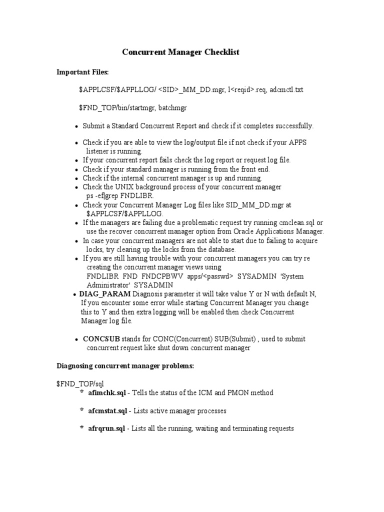 Concurrent Manager Checklist: Important Files | PDF | Library ...