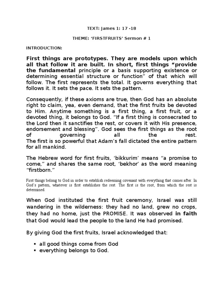 Firstfruits - Sermon #1 | PDF | Tithe | Christian Belief And Doctrine