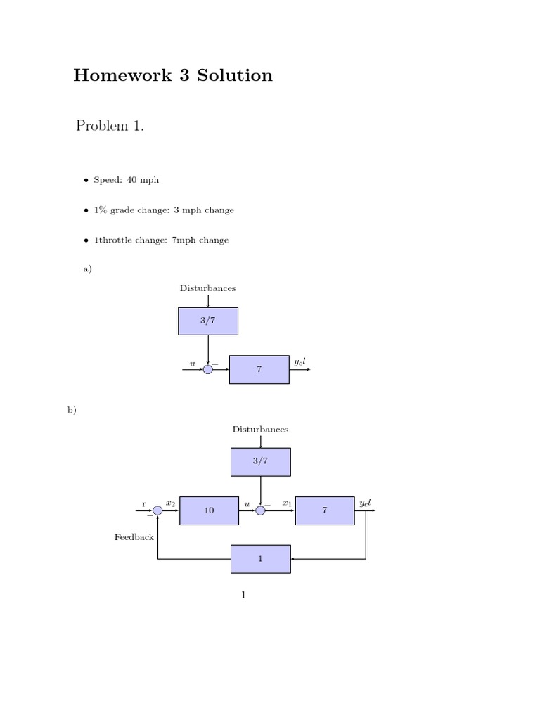 Homework 3 Solution Problem 1 Pdf Control Theory Analysis