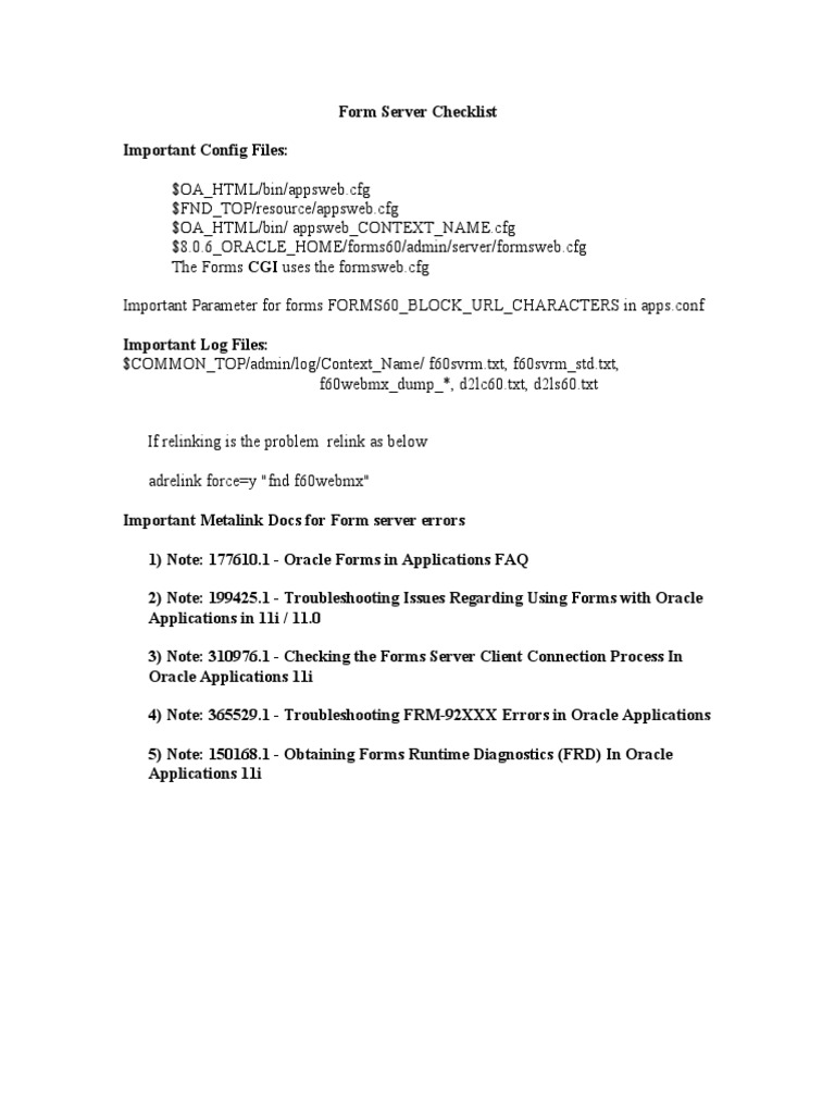 Form Server Checklist | PDF