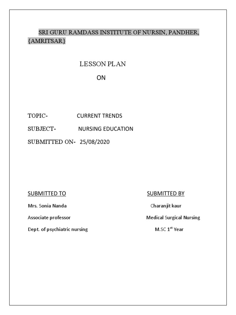 Medical Surgical Lesson Plan 1 | PDF | Nursing | Health Care