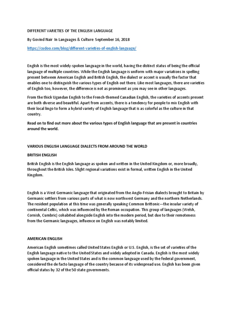 Varieties of English | PDF | English Language | Dialectology