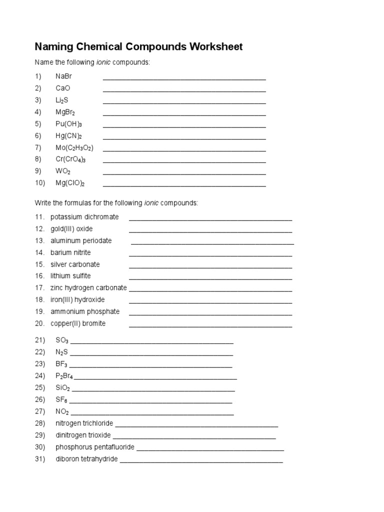 Naming Compounds WS-1 PDF | PDF