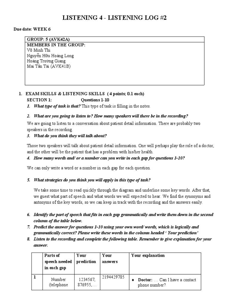 Listening Log 2 - Group Report Form-K42 | PDF | International English ...