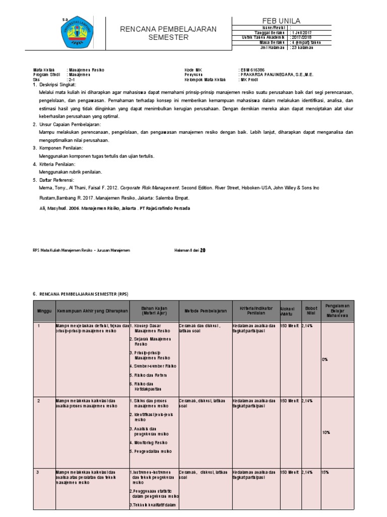 Rps Manajemen Resiko Terbaru | PDF