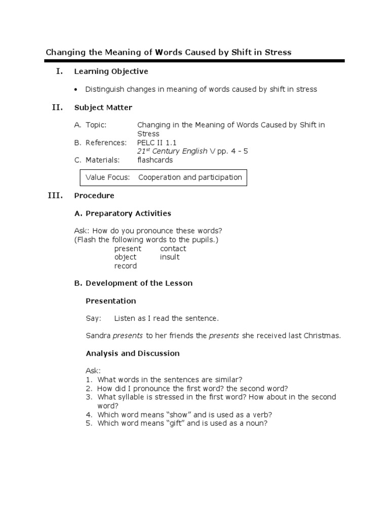 Lesson Plan in English Grade 5 | PDF | Nutrients | Stress (Linguistics)