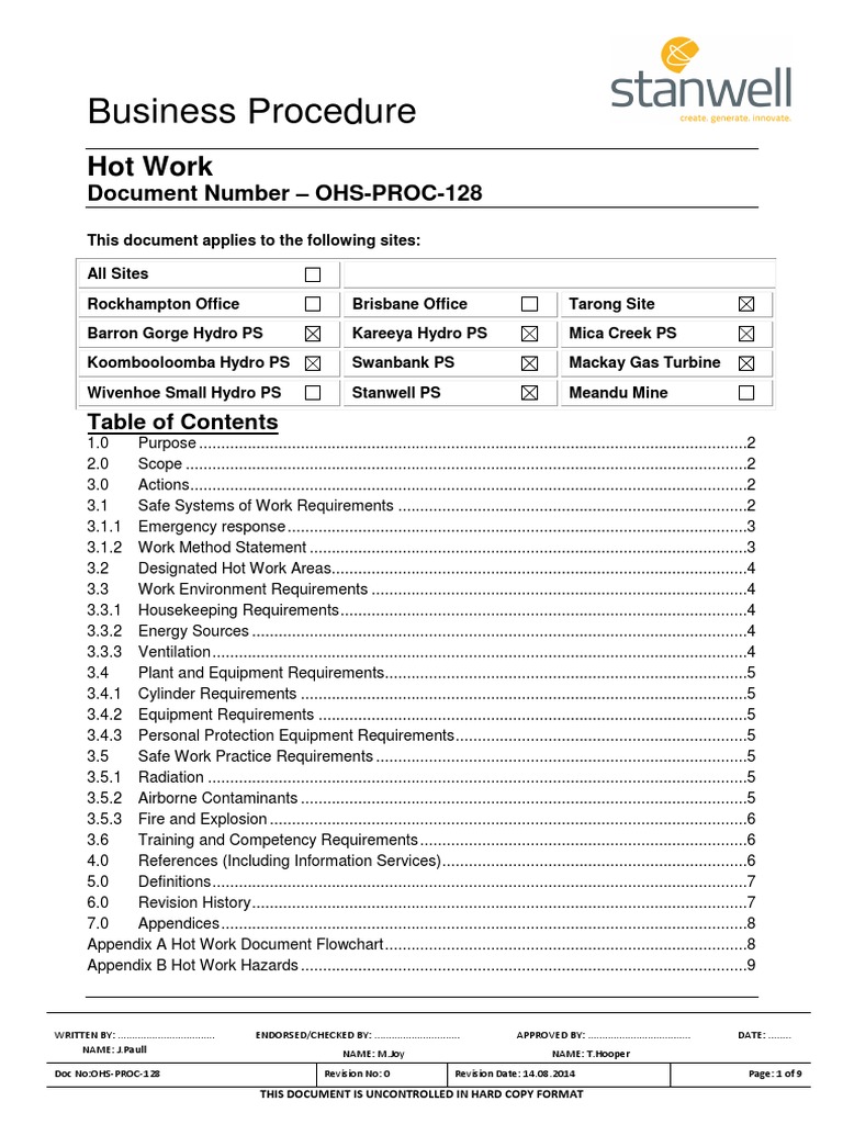 Hot Work Business Procedure | PDF | Personal Protective Equipment | Fires