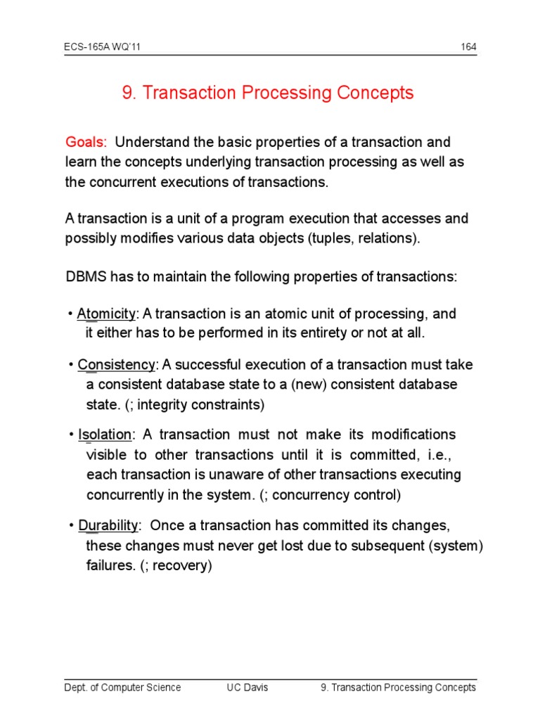 Transaction Processing Concepts: Goals | PDF | Database Transaction | Operating System Technology