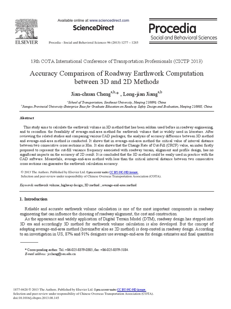 Accuracy Comparison of Roadway Earthwork Computation Between 3D and 2D ...