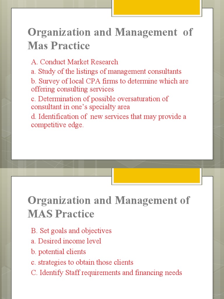 Organization and Management of Mas Practice | PDF | Consultant | Sales