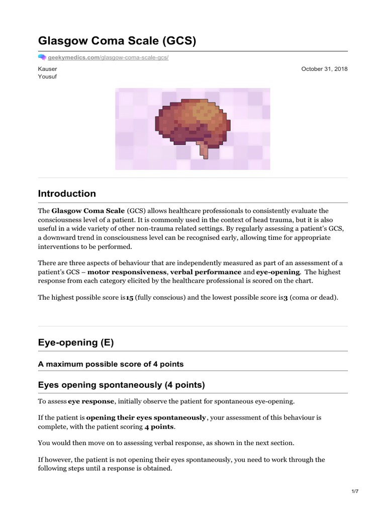 Glasgow Coma Scale Assessment Guide | PDF | Anatomical Terms Of Motion ...