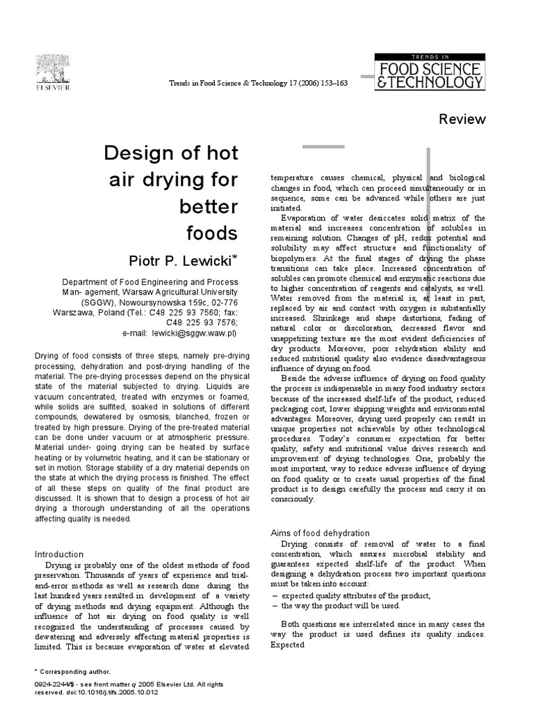 Design of Hot Air Drying For Better Foods: Review | PDF | Freeze Drying ...
