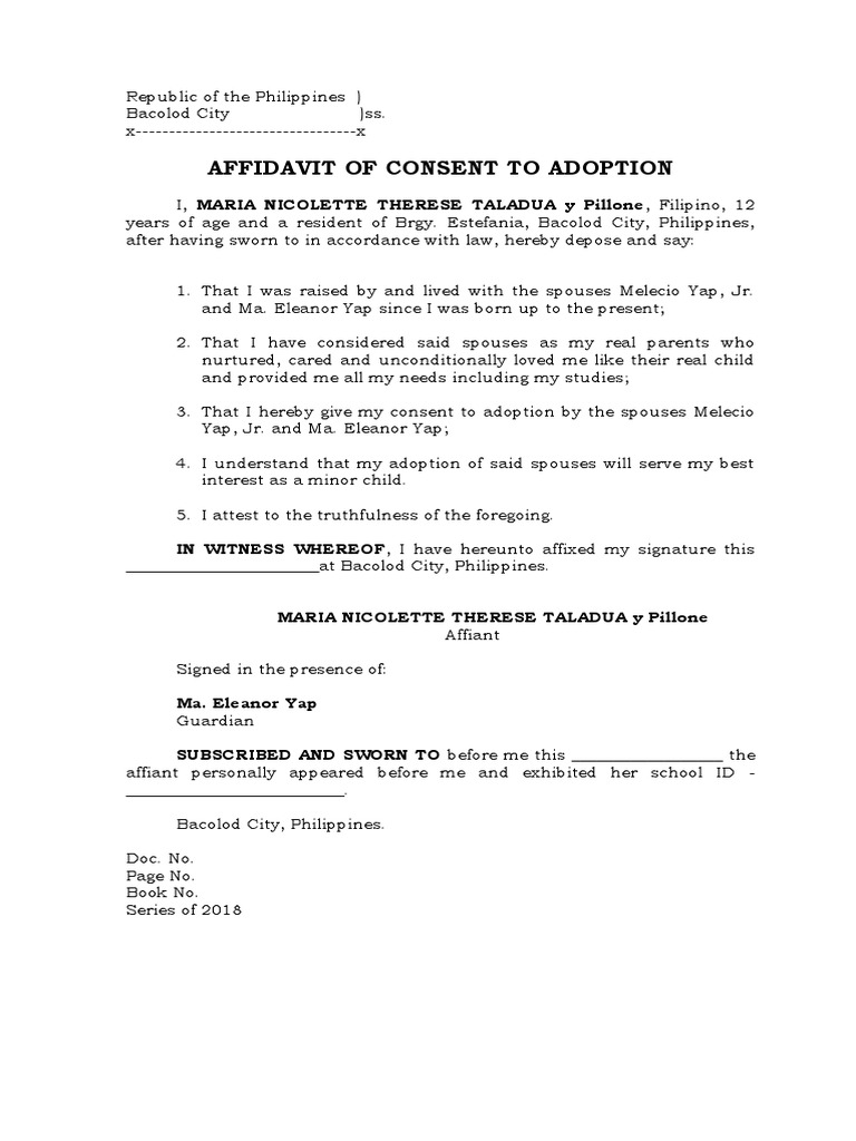 Affidavit of Consent To Adoption | PDF