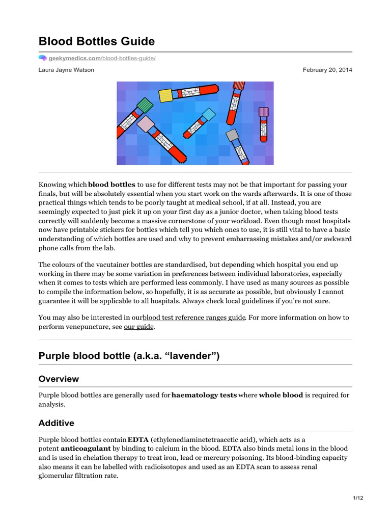 Blood Bottles Guide | PDF | Coagulation | Clinical Pathology