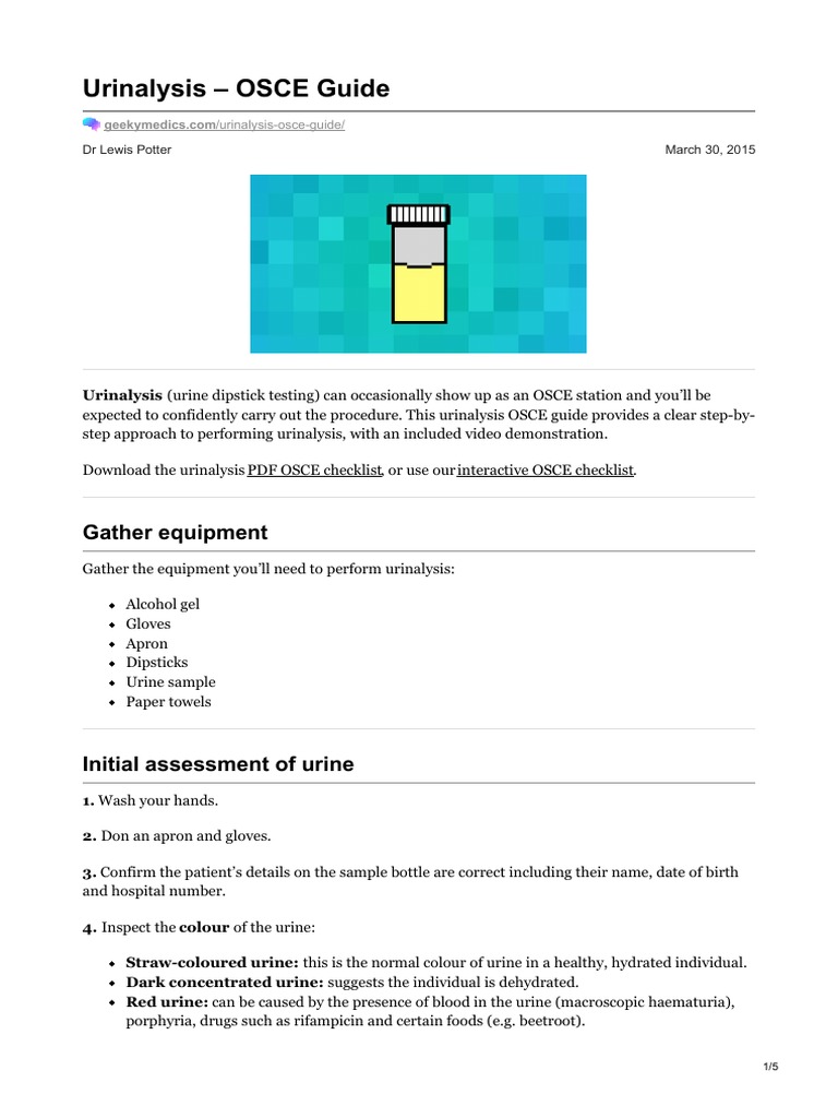 Urinalysis OSCE Procedure Guide | PDF | Urine | Diabetes