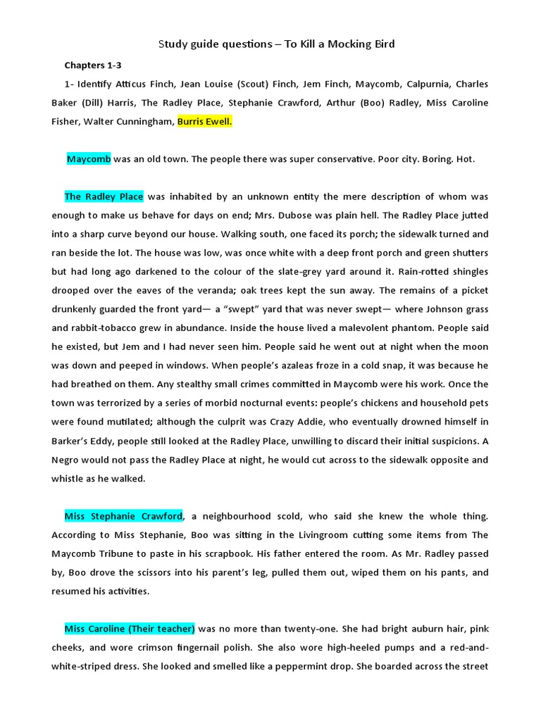 Study Guide: To Kill a Mockingbird | PDF | To Kill A Mockingbird