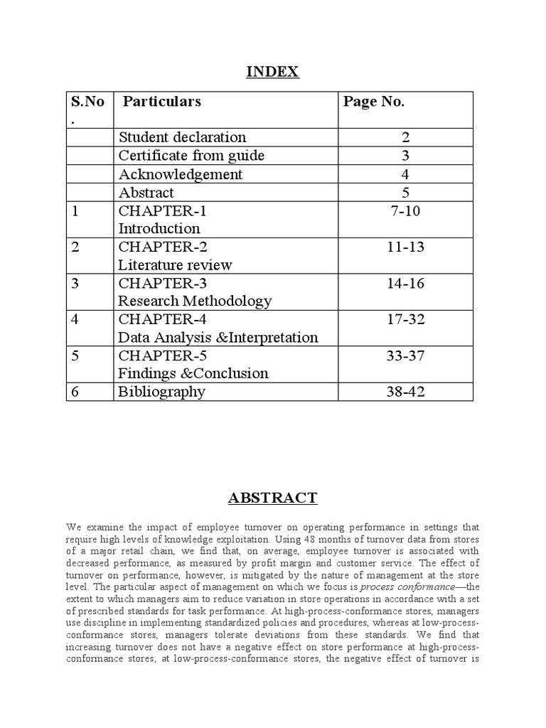 Index S.No - Particulars Page No | PDF | Turnover (Employment) | Psychology