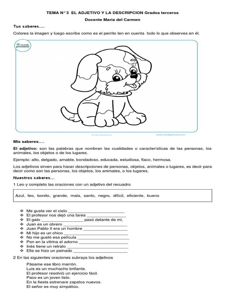 Tema #3 El Adjetivo y La Descripcion | PDF