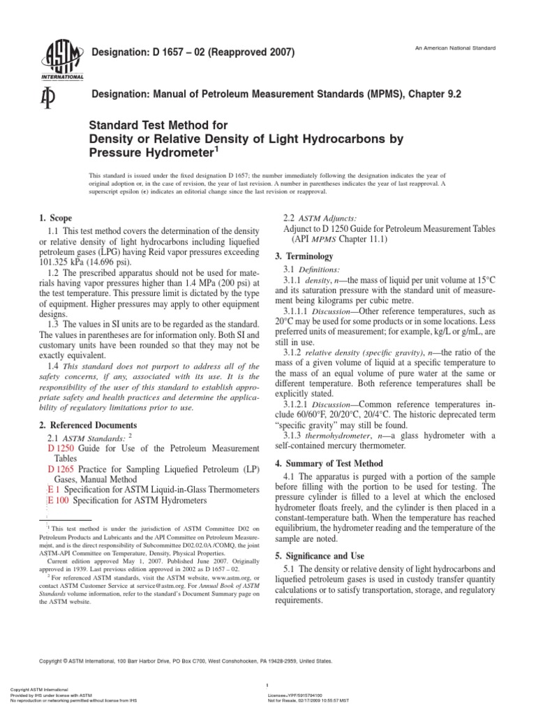 Ge GLP Astm D 1657-02 (R07) | PDF | Density | Pressure