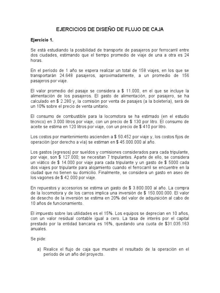 Ejercicios de Flujo de Caja 1 FERROCARRIL | PDF | Flujo de efectivo | Depreciación