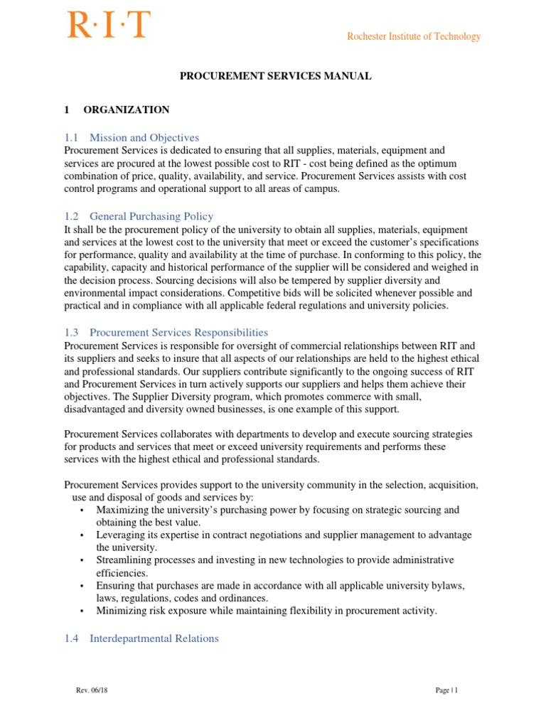 1.1 Mission and Objectives: Procurement Services Manual | PDF | Lease ...