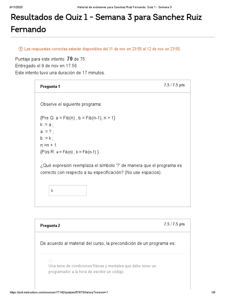 ANALISIS Y VERIFICACION DE ALGORITMOS - Quiz 1 - Semana 3 PDF | PDF | Programación de ...