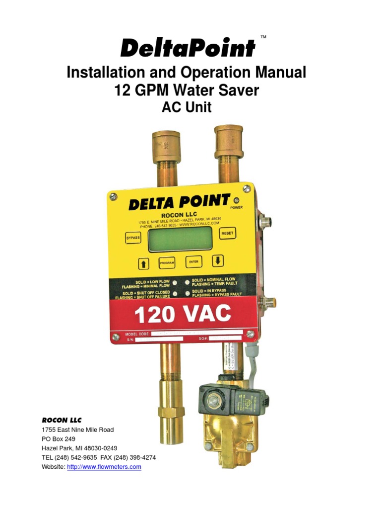 Deltapoint: Installation and Operation Manual 12 GPM Water Saver | PDF ...