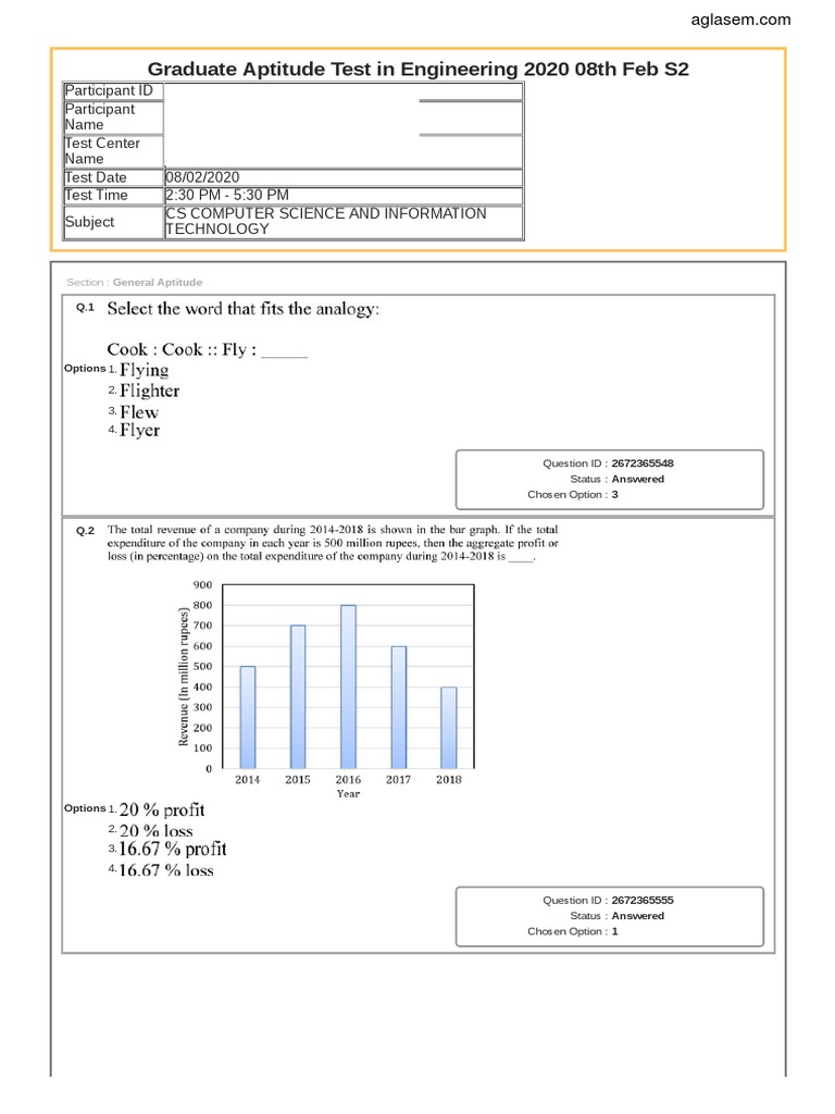 Graduate Aptitude Test in Engineering 2020 08th Feb S2 | PDF ...