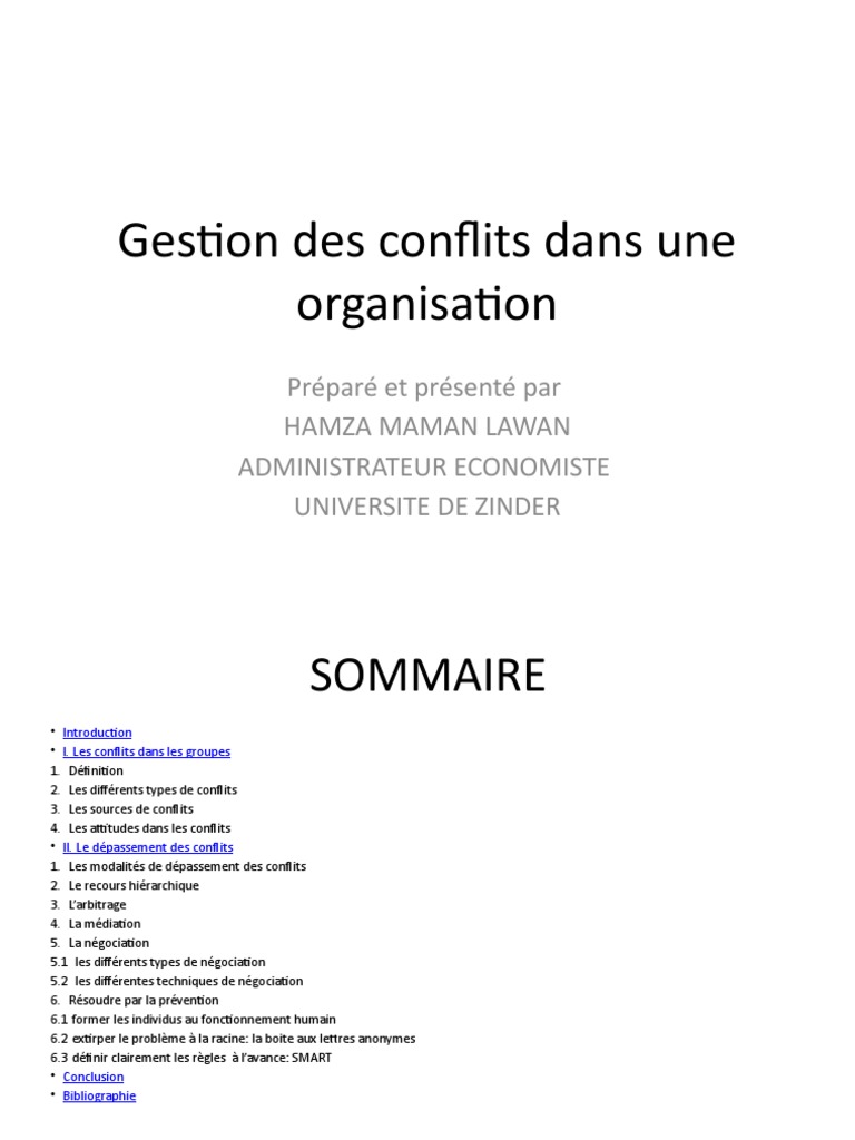 Gestion Des Conflits Dans Une Organisation | PDF | Résolution de ...