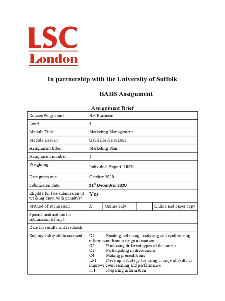 UoS BABS L4 T1 MM Assignment October - December 2020 | PDF | Marketing ...
