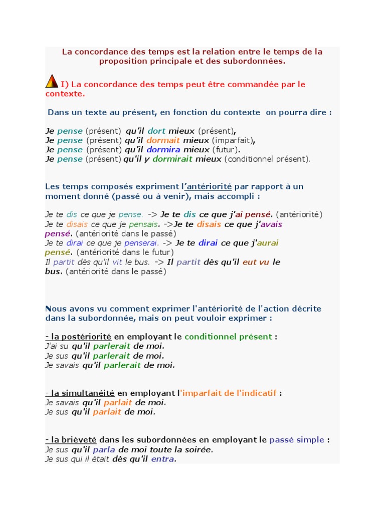 Concordance des temps en français | PDF | Temps (grammaire) | Mécanique ...