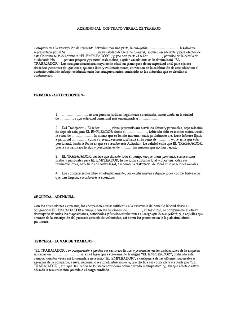 Modelo de Adendum Cuntrato de Trabajo | PDF | Salario | Empleo