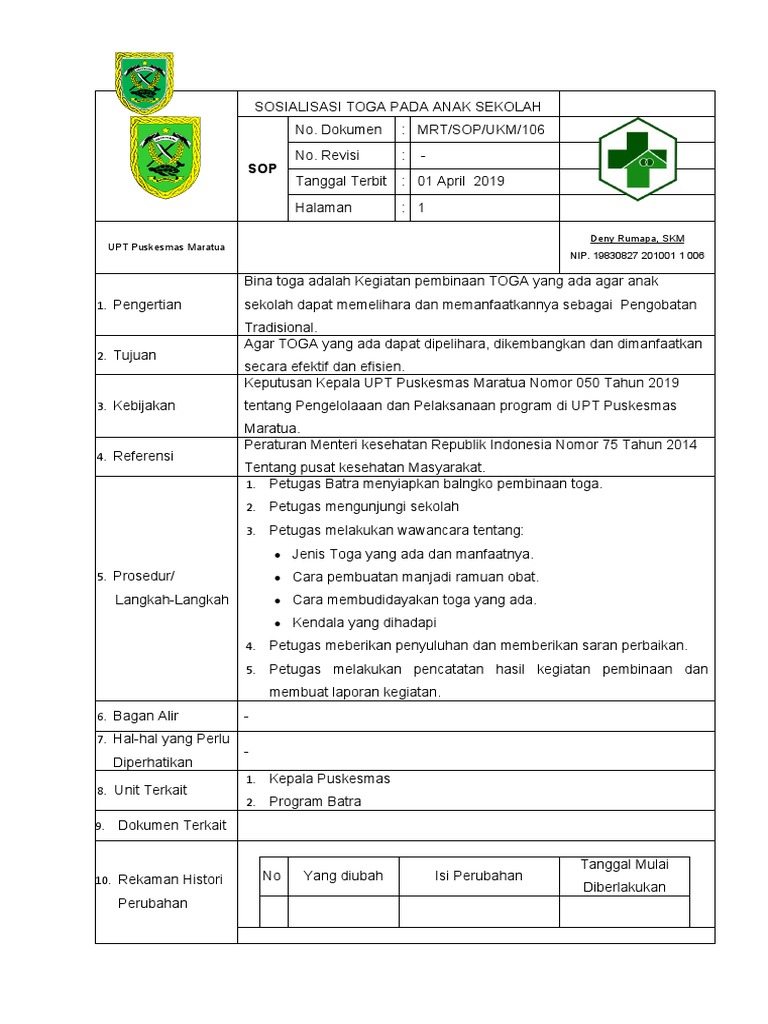 Sop Sosialisasi Toga Pada Anak Sekolah | PDF