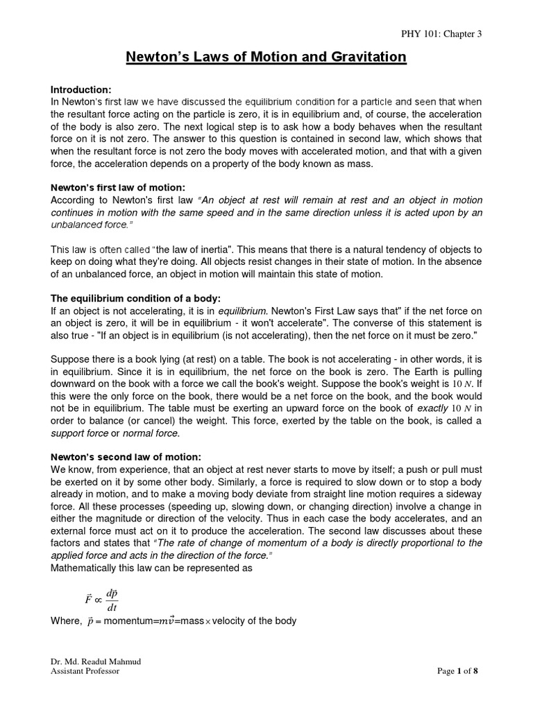 Chapter-3 Newton's Laws | PDF | Newton's Laws Of Motion | Force