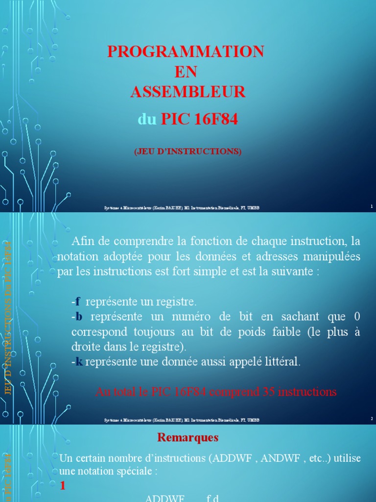 Cours 3 - Programmation en Assembleur Du PIC 16F84 | PDF | Microcontrôleur | Architecture ...